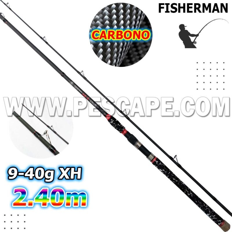 Caña de pescar FISHER MAN 2.4M XH Fibra Carbono 9-40g 10kg Black Red 2 ...