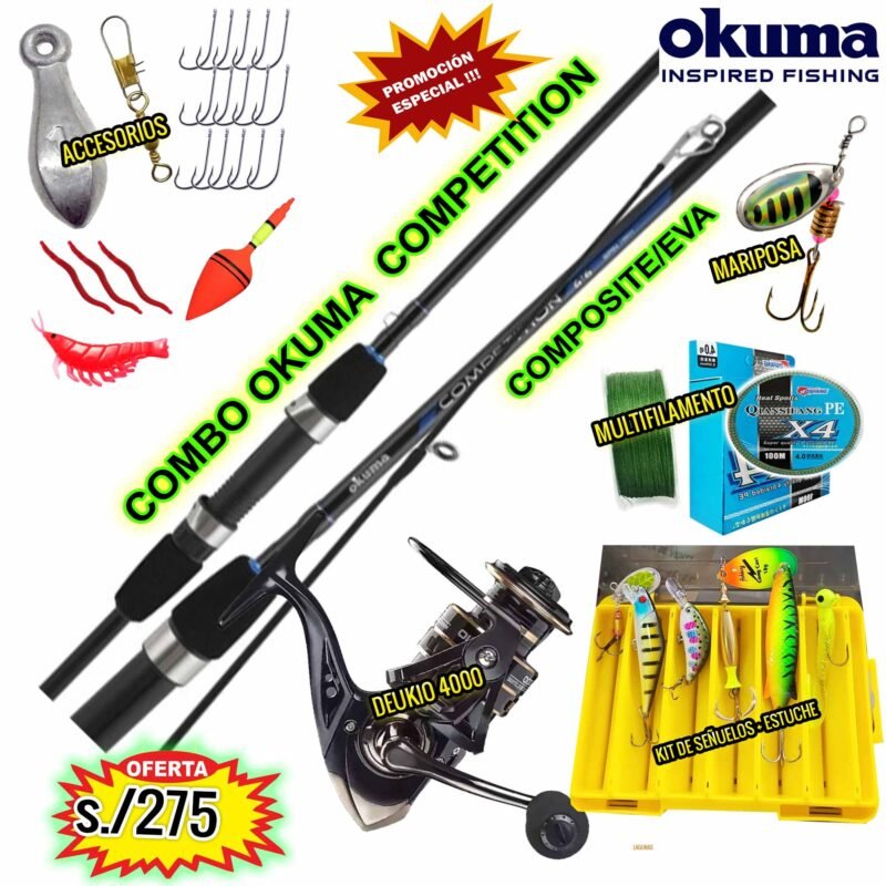 COMBO CAÑA OKUMA COMPETITION CARRETE DEUKIO 4000 + ACCESORIOS - PescaPe ...
