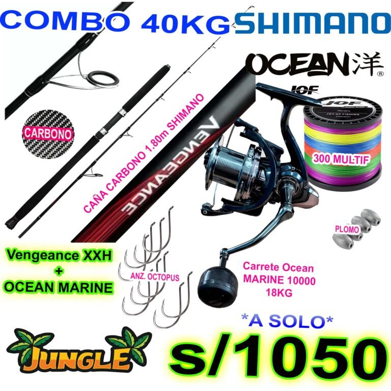 CAÑA COMBO SHIMANO VENGEANCE 1.80m + Carrete OCEAN MARINE 18KG CON ...