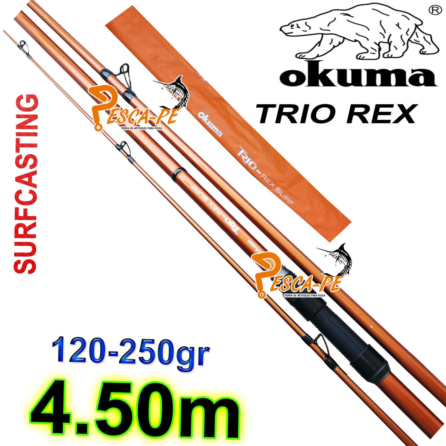 Caña Spinning OKUMA Trio Rex 4.50m Tip Carbon 30T Korea 120-250gr ...